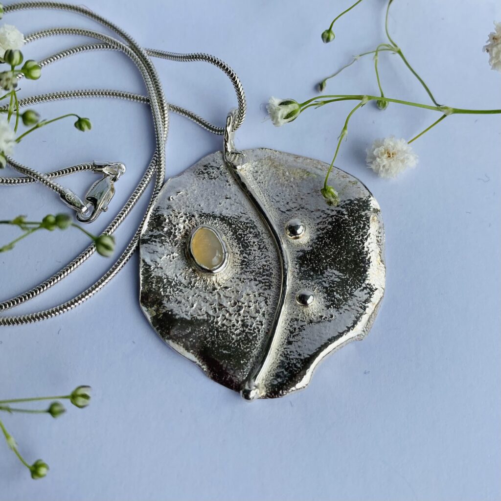 Pendant - Sterling Silver Reticulated Large Round Pendant - Elelta Bijoux